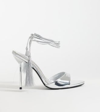 KAIIA exclusives escarpins m&eacute;tallis&eacute;s &agrave; lacets avec d&eacute;tail franges argent-Argent&eacute;
