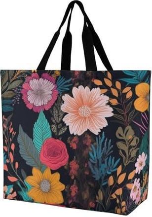 Generic Fleurs Boh&egrave;mes Color&eacute;es Sac A Main Femmes L&eacute;ger Sacs De Courses R&eacute;utilisable Sac Courses Pour Travail Gym Voyage