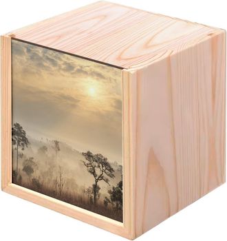Fabulous Holzkiste - Savanne Tazanie, Unesco Weltkulturerbe, Sonnenunterlage, 10 x 10 x 10 cm