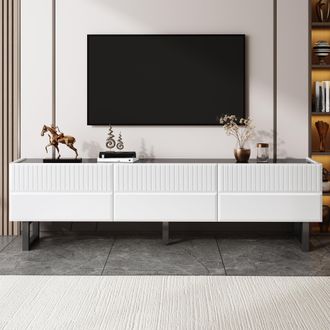 Generic TV-Schrank Wei&szlig; Schwarz Hochglanz 170 cm Lowboard mit 3 Schubladen & Stabilen Eisenbeinen TV-M&ouml;bel Modernes Design Sideboard Viel Stauraum Fernsehtisc