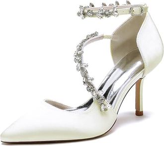 Miyoopark Chaussures de soirée à talons pour femmes avec chaînes, J607 Ivoire 3 4 Talon, 35 EU