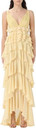 Elisabetta Franchi Femme, Robes, Jaune, Taille: 38 FR &Eacute;l&eacute;gante Robe Maxi Noire &agrave; Volants