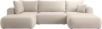 Selsey Sofa Ecksofa Eckcouch Schlafsofa Couch Mit Stauraum Schlaffunktion Pflegeleicht Polyurethanschaum U Form Links OVO Hellbeige Veloursoptik Castel