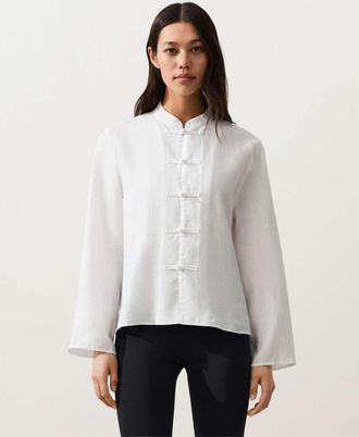 Oysho Oysho - Veste 100 % lin avec col droit et boutons - Blanc cass&eacute;