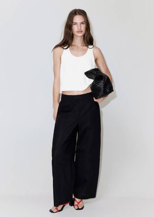 Mango Top crop col rond blanc cass&eacute; - Femme - XXS - MANGO