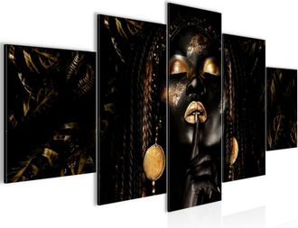 Runa Art Bild Wohnzimmer Schlafzimmer B&uuml;ro Abstrakt 5 Teilig Schwarz Gold Frau Sch&ouml;nheit Wandbilder auf Vlies Leinwand 060353c