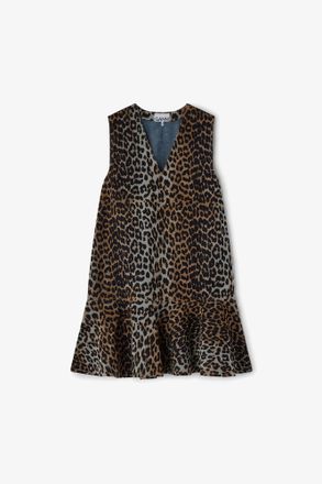 Ganni braun Jeans-Minikleid mit Leopardenmuster Recycelte Baumwolle - Gr&ouml;&szlig;e 34