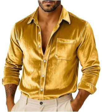 Generic Chemise &agrave; manches longues en velours doux pour homme avec poche de poitrine - Couleur unie - Coupe d&eacute;contract&eacute;e - Printemps et automne - Chemise d&eacute;con