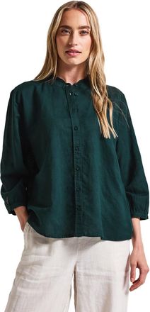Street One Damen A345404 Leinenmix Bluse mit Rüschen, Dark Garden Green, 40