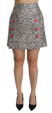 Dolce & Gabbana Womens Silver Pattern A-Line High Waist Skirt Black Polyester Silk Nylon