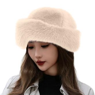 Generic Chapeau &eacute;pais et Chaud en Faux Vison pour Femme, Chapeau Mongol Luxueux, Polyvalent, Nouveau b&eacute;ret dhiver pour Femmes et Filles (Beige, One Size)
