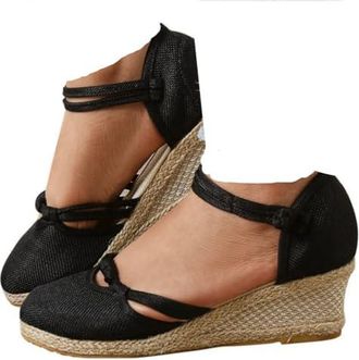 Generic Sandales d&eacute;t&eacute; habill&eacute;es pour femme avec sangle de cheville, bout ferm&eacute;, espadrilles compens&eacute;es &agrave; boucle, sandales habill&eacute;es d&eacute;contract&eacute;es ferm&eacute;es &agrave; bo