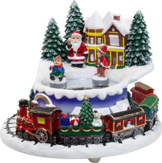 Monopol Christmas Paradise Mechanische Deko Spieluhr 16cm Weihnachtsmann und Zug