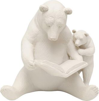 Kare Design Design Deko Figur Reading Bears, Greige, Deko Objekt, Wohnaccessoires, Bären, Tiermotiv, Handgearbeitet, 18x20x16 cm (H/B/T)