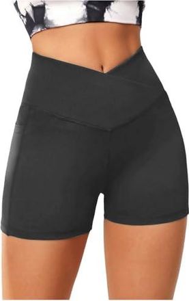 Generic Short Sport Femme Taille Haute- Legging Yoga avec Poches Couleur Unie Collants Sculptants Évacuant Lhumidité Séchage Rapide Respirant pour Course à Pi