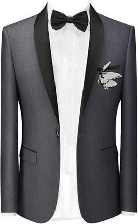 Generic Veste de smoking pour homme, coupe ajust&eacute;e, un bouton, ch&acirc;le, revers &agrave; revers pour affaires, blazer formel pour d&icirc;ner, bal de fin dann&eacute;e, f&ecirc;te, gris, 