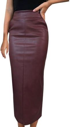 Generic Jupes maxi pour femme - Jupe crayon pour femme - Jupe longue d&eacute;t&eacute; en cuir noir - Jupe d&eacute;contract&eacute;e - Jupe longue taille 40 - Jupe crayon midi - V&ecirc;teme