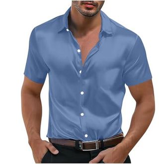 Generic Chemise &agrave; manches courtes pour homme - Chemise d&eacute;t&eacute; unie classique confortable et l&eacute;g&egrave;re - Col rabattu - Anti-plis - Respirante - D&eacute;contract&eacute;e - Bouto