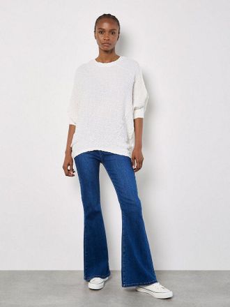 Apricot 3/4-Arm-Shirt Texturiertes Top aus Baumwollmischung