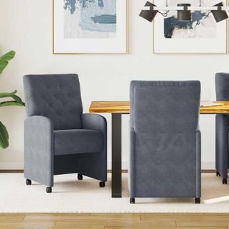 vidaXL vidaXL Chaises de Salle &agrave; Manger avec Roues 2 pcs Gris fonc&eacute; Velours