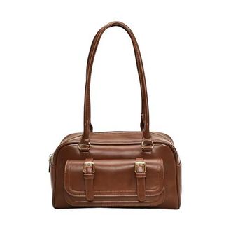 Generic Sac &agrave; main r&eacute;tro en polyur&eacute;thane pour lhiver et lautomne avec poign&eacute;e sur le dessus, sacs &agrave; bandouli&egrave;re carr&eacute;s pour femmes, travail et voyage, marron 