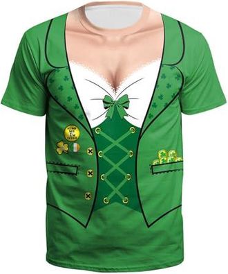 Generic T-shirt de la Saint-Patrick pour homme imprim&eacute; en 3D - Chemise porte-bonheur unie l&eacute;g&egrave;re &agrave; manches courtes - T-shirt respirant - Grande taille - T-shi