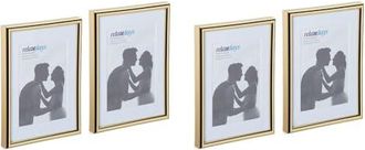Relaxdays Bilderrahmen 2er Set, 13x18 cm, Passepartout 9x13 cm, Glasscheibe, Fotorahmen zum Stellen & Hinhängen, Gold (Packung mit 2)