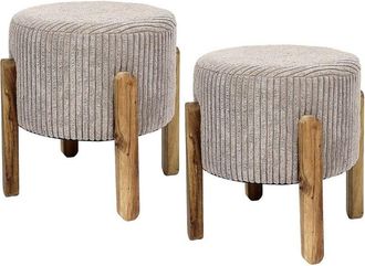 Altobuy Altobuy - amory - Lot de 2 Tabourets en velours côtelé coloris taupe pieds en acacia