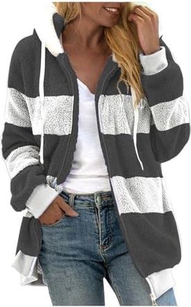 Generic Veste pelucheuse sherpa confortable pour femme - À capuche - Poche zippée - Vêtement dextérieur pelucheux pour lhiver - Vie quotidienne - Cadeau de No