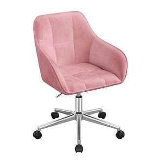 Woltu Chaise Bureau, Chaise Coiffeuse, Ergonomique, Si&egrave;ge Rembourr&eacute; et Pivotant, Hauteur R&eacute;glable, en Velours, Rose+ Argent&eacute;, BS145rsw