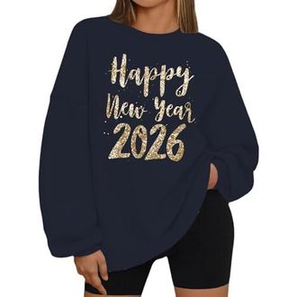 Generic Sweat-shirt du Nouvel An | Col rond 2026 | Sweatshirts dautomne décontractés pour femmes | Vêtements tendance pour les loisirs, bleu marine, XL