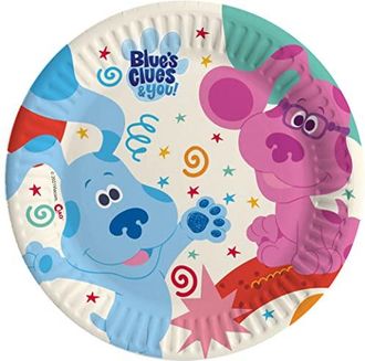 Ciao Italy Kompostierbare Pappteller Blues Clues (Ø23 cm), 8 Stück 22-24 cm, Blau, Rosa, Weiß, 24067