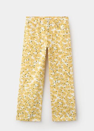 Mango Jean droit imprim&eacute; fleuri jaune - Femme - 32 - MANGO