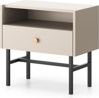 Selsey Nachttisch Beistellschrank Beistelltisch Nachtschrank Mit Schublade Und Fach Kugelausz&uuml;ge Metallbeine Pulverbeschichtet Graubeige Divenos