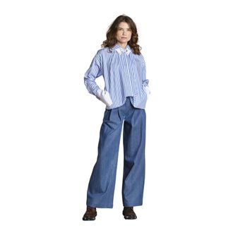 JEJIA Femme, Blouses et Chemises, Bleu, Taille: 38 FR Camicia a righe doppio colletto