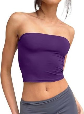 Generic Haut bandeau dété sans bretelles pour femme - Haut court doux Y2K - Haut court basique dos nu - Haut tube mignon 2025 - Tenues sexy - Débardeur extens