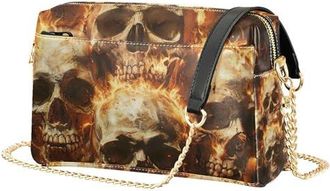 Mnsruu Sacs à bandoulière en cuir pour femme, motif crânes brûlant dans les flammes, sac à main