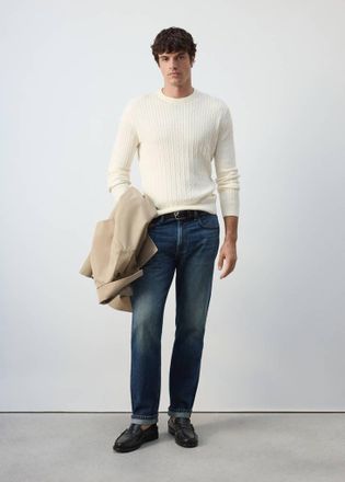 Mango Pullover aus Baumwoll-Lyocell-Mischgewebe mit Zopfmuster cremewei&szlig; - Herren - S - MANGO MAN
