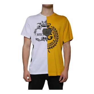 Dolce & Gabbana Wei&szlig; Gelb Logo Print T-shirt - - Tops - Herren - Mehrfarbig - L