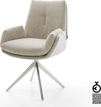 DELIFE Drehstuhl Clea-Flex Webstoff Soft Beige Kreuzgestell breit Edelstahl 360&deg; drehbar Wippfunktion, Esszimmerst&uuml;hle