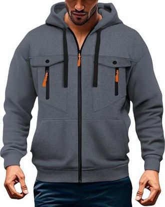 Generic Sweat &agrave; capuche l&eacute;ger pour homme avec fermeture &eacute;clair - L&eacute;ger - Grand et grand - D&eacute;contract&eacute; - Tendance - Automne - Avec fermeture &eacute;clair - Pour entr