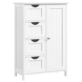 Vasagle Meuble Salle de Bain Rangement, Armoire Gain de Place, Commode, avec 4 Tiroirs, Placard avec Porte, Étagère Réglable, 30 x 55 x 82 cm, Blanc Nuage LHC