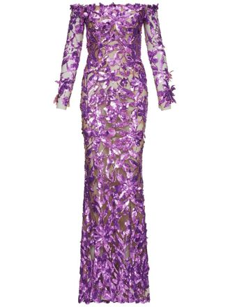 Oscar De La Renta Schulterfreie Robe mit Verzierung - Violett