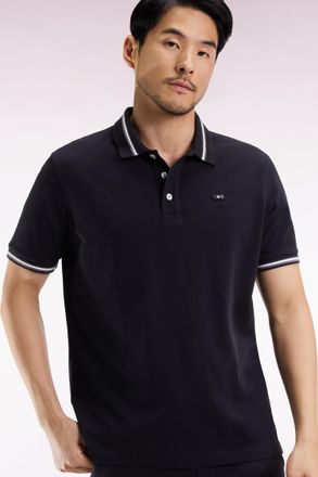 Eden Park Polo Manches Courtes En Coton Noir D&eacute;tails Ray&eacute;s Coupe Ample
