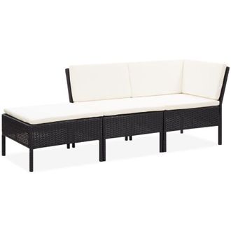vidaXL Salon de jardin 3 pcs avec coussins R&eacute;sine tress&eacute;e Noir