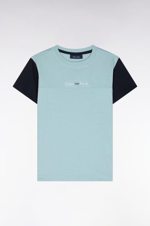 Eden Park T-shirt En Coton Vert Deau Manches Marine Coupe Droite