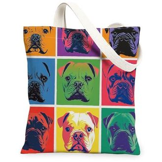 Generic Sac fourre-tout en toile Pop Art Bulldog Dog pour faire du shopping, 33 x 38,1 cm, motif chiot abstrait amusant et amusant, sac d&eacute;picerie r&eacute;utilisable