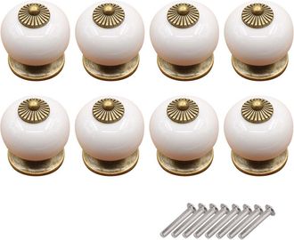 Lommer M&ouml;belkn&ouml;pfe, Keramik, K&uuml;rbis-Design, rund, modischer Griff, Porzellan, f&uuml;r Schubladen, Kleiderschrank, Schr&auml;nke, Schrank, 8 St&uuml;ck, Keramik, wei&szlig;, 3.4 