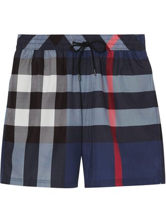Burberry short de bain &agrave; carreaux - Bleu