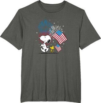Peanuts Snoopy & Woodstock American Flags T-Shirt